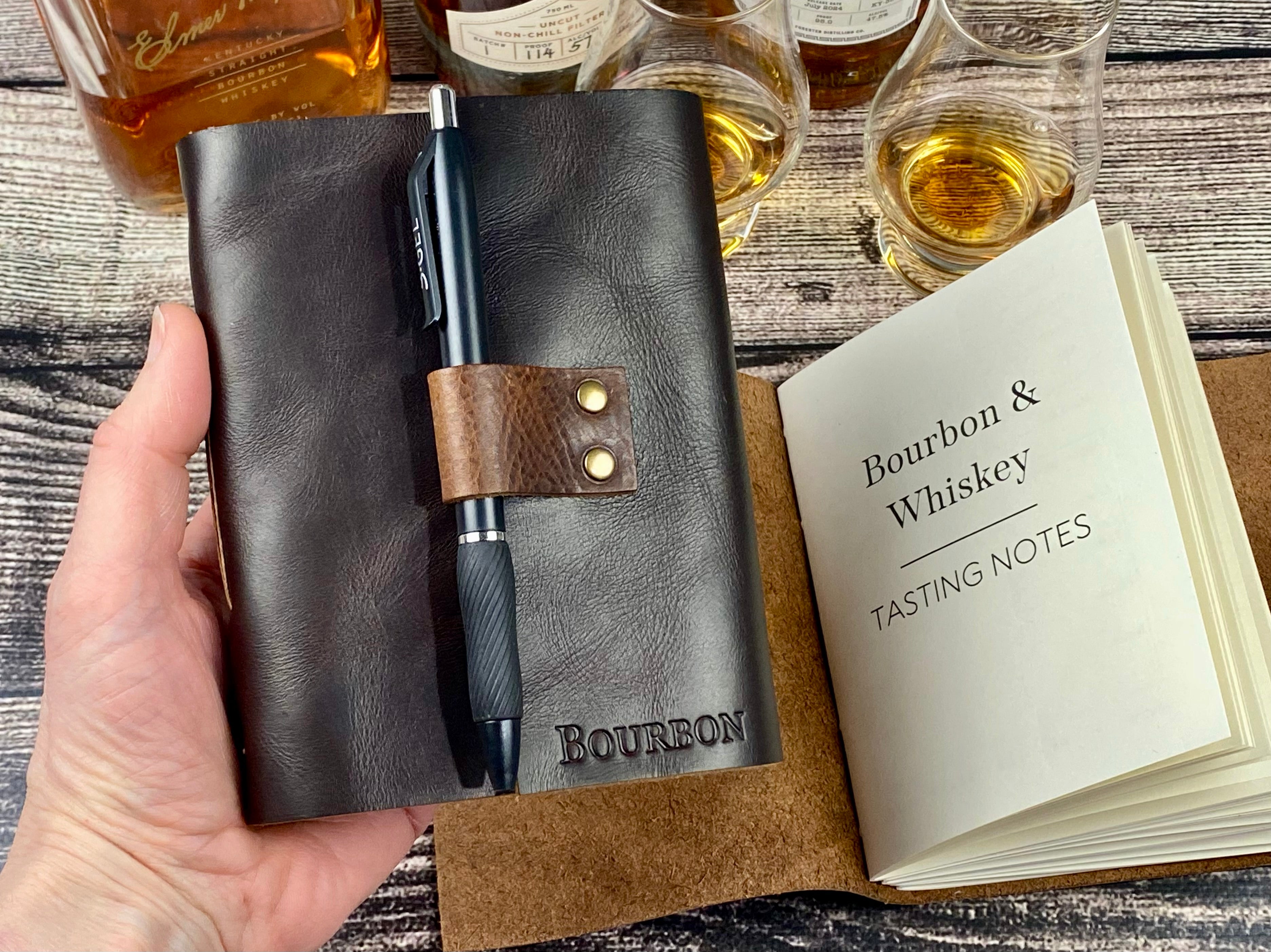 Whiskey or Bourbon Journal, Leather Notebook – Scroll & Ink