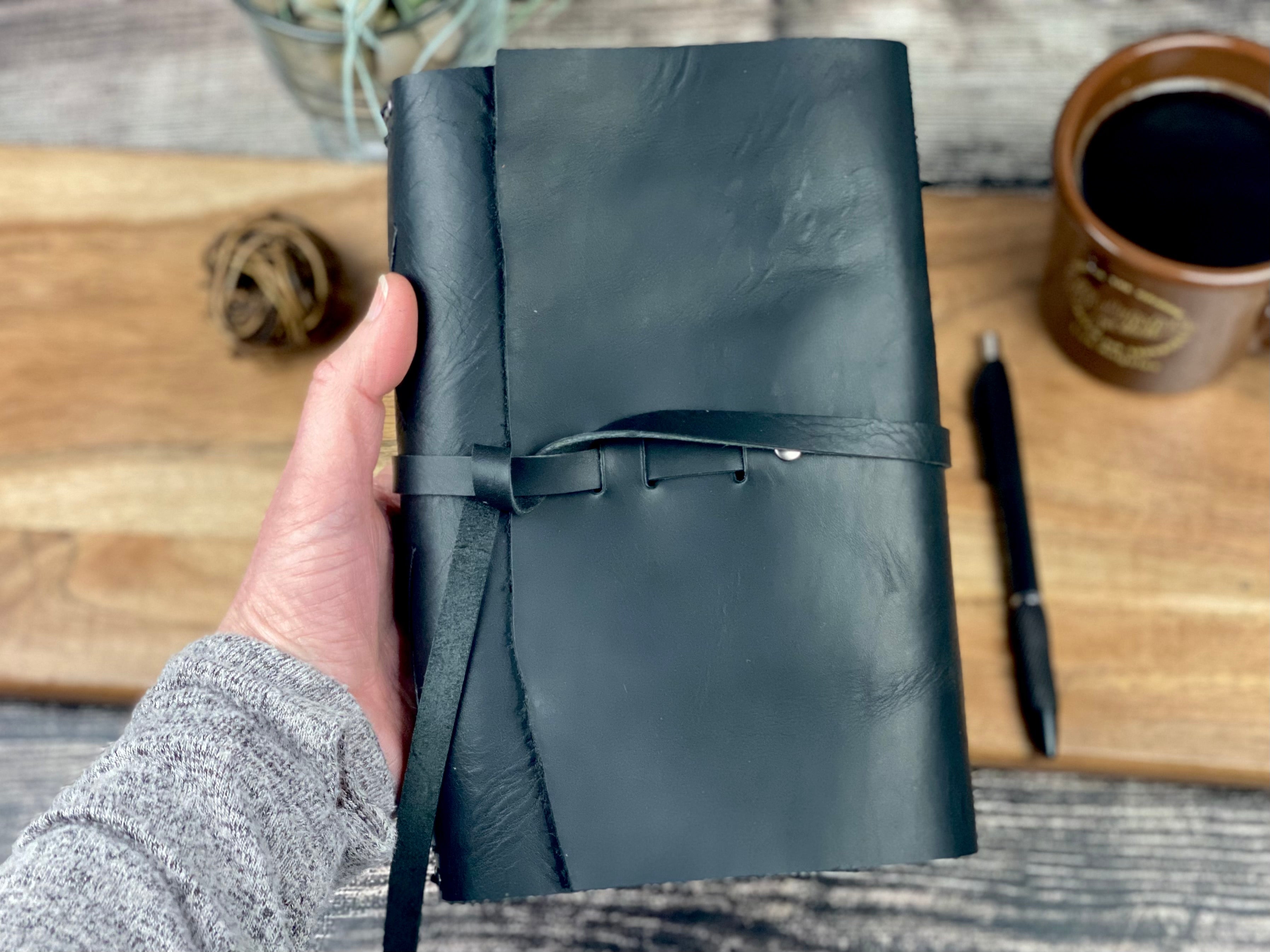 Large Refillable Journal in Black Leather – Scroll & Ink