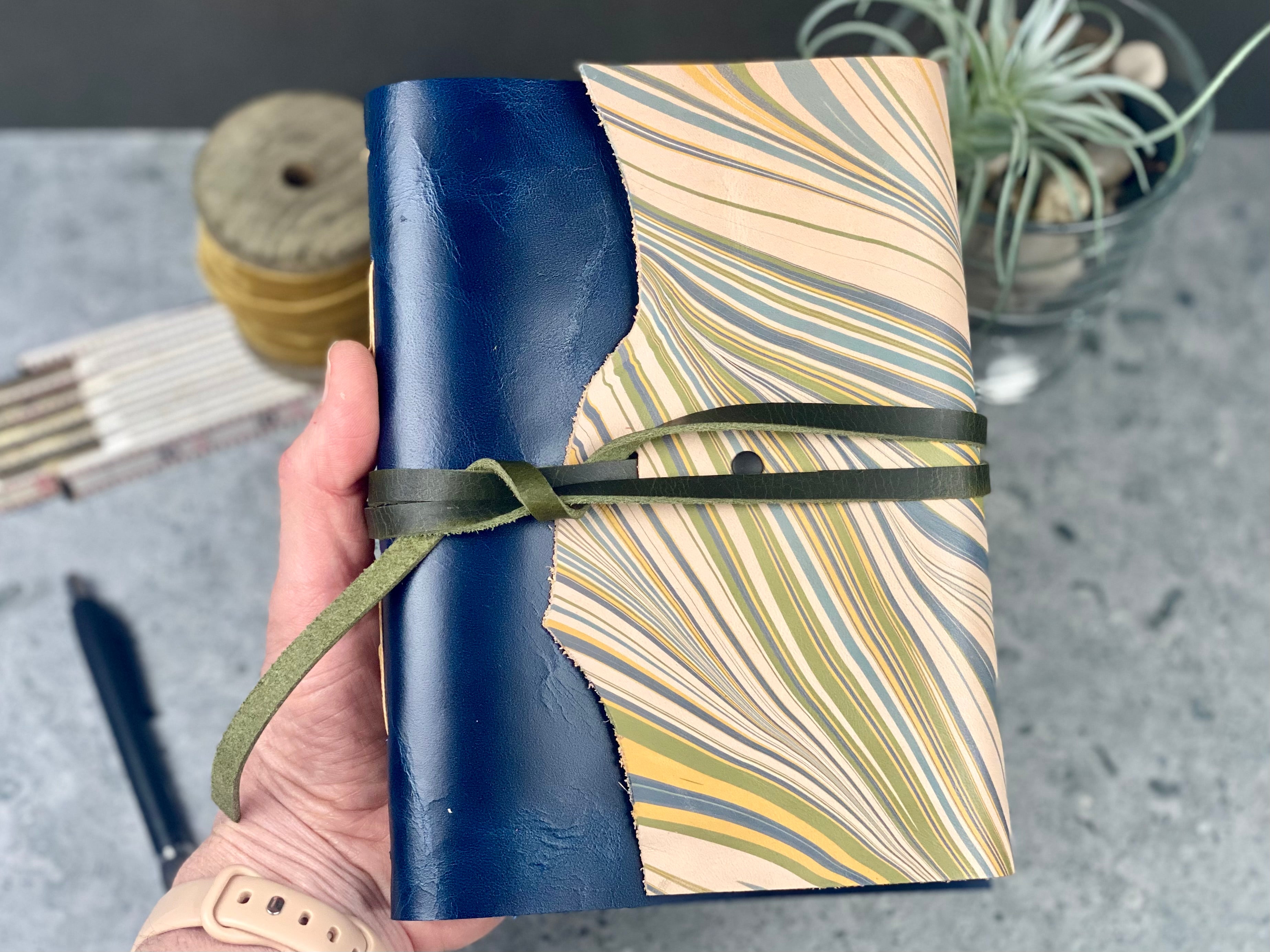 7x5 Marbled Leather Journal - Sapphire – Scroll & Ink