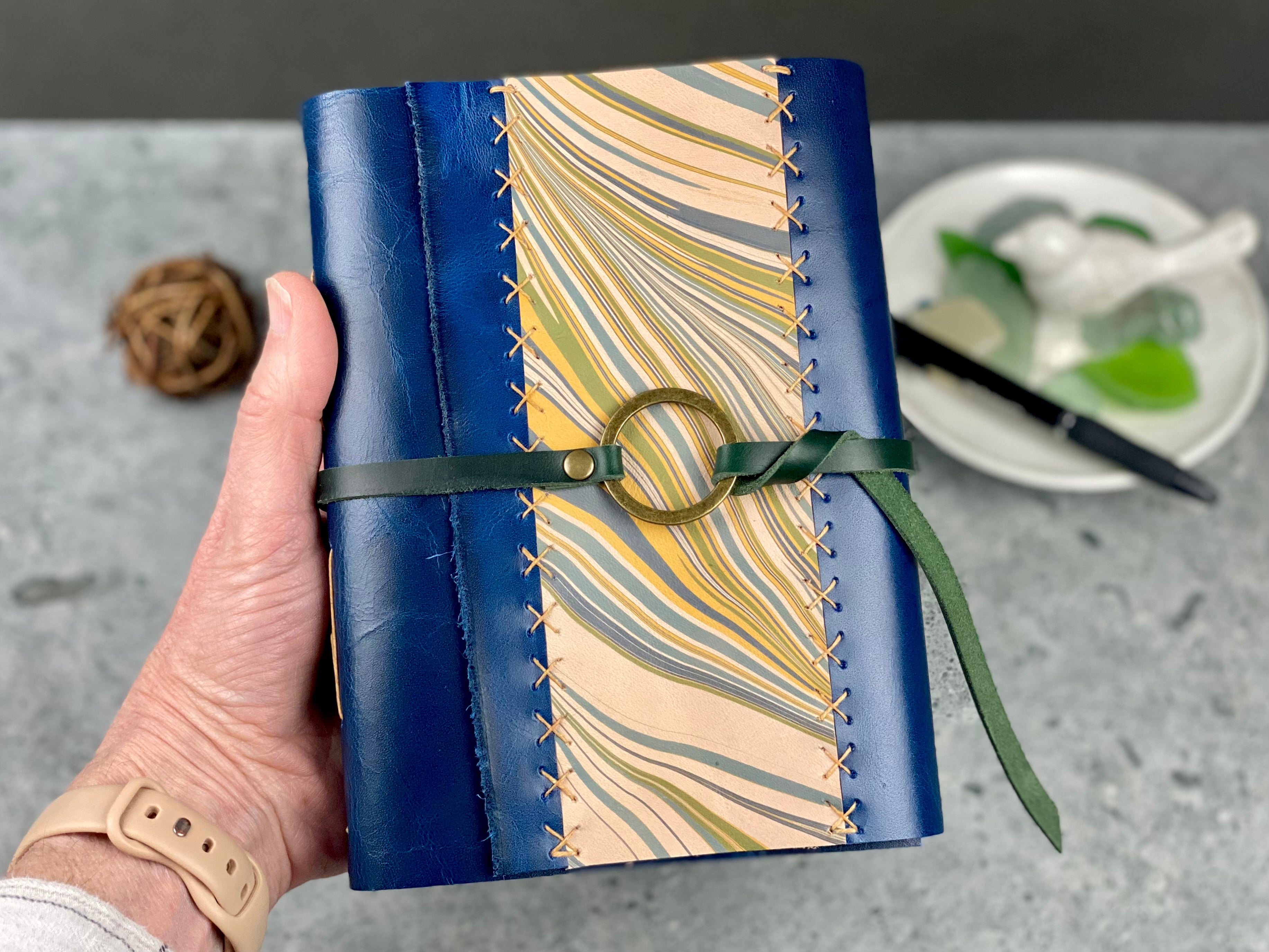 7x5 Marbled Leather Journal - Sapphire – Scroll & Ink