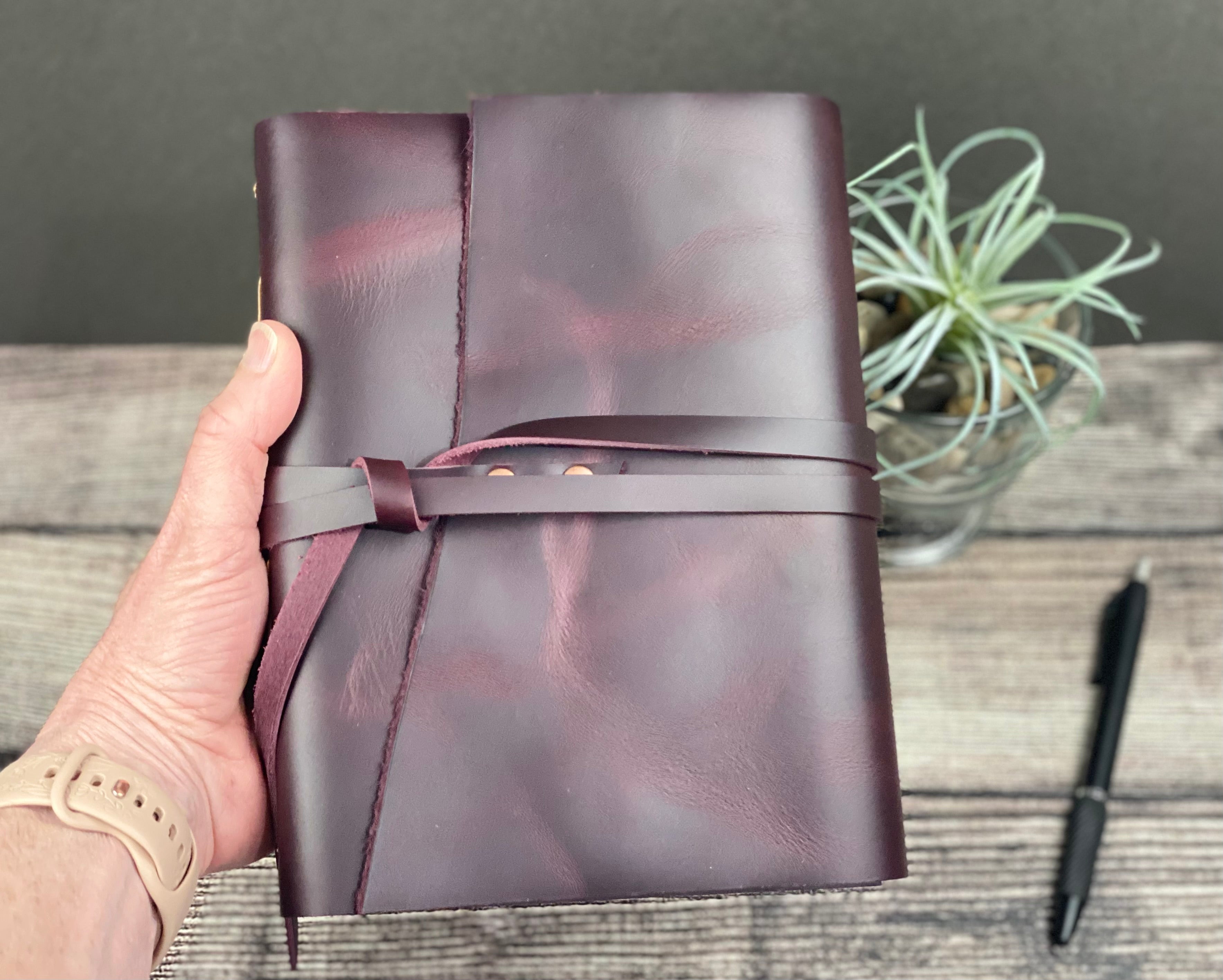 Large Blank Leather Journal in Aubergine Cowhide – Scroll & Ink